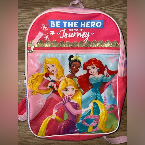 Other | Disney Princess Back Pack Girl School Bag Pink Ariel Tiana ...